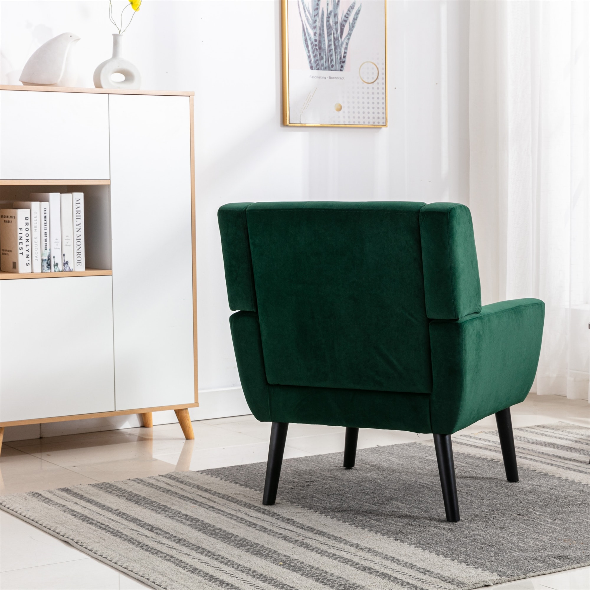 Modern Soft Velvet Ergonomics Accent Chair Retro Green