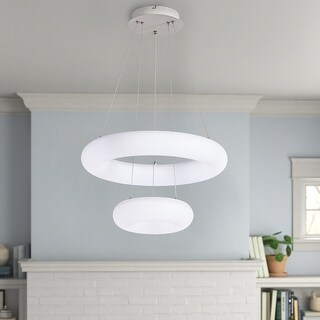 Modern Unique 2-Tier White LED Ring Pendant Light Fixture - Bed Bath ...