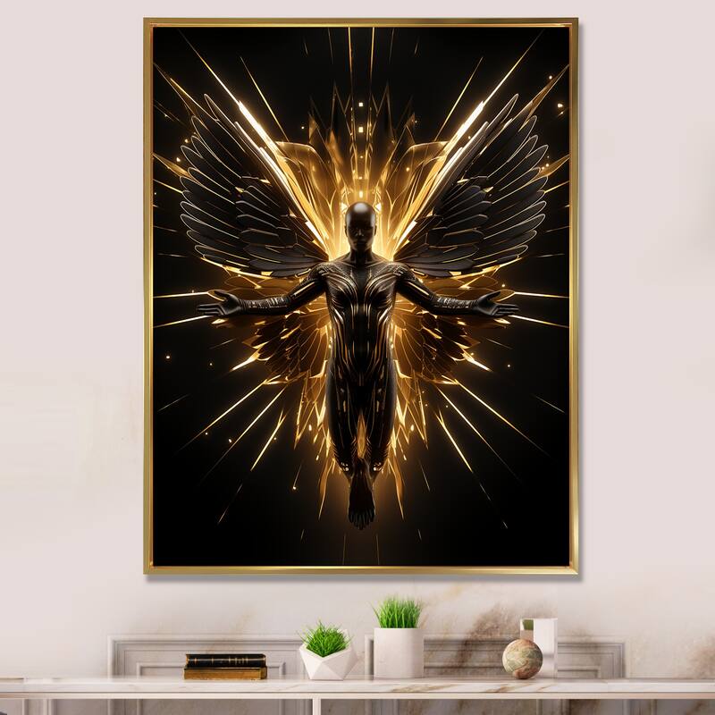 Designart "Yellow Dark Fantasy Angel Warrior" Fantasy Yellow Wall Decor ...