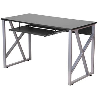 Contemporary Black Laminate Office Computer Desk with Keyboard Tray ...