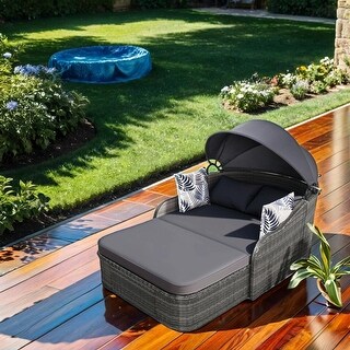 Outdoor Sun Lounger,Outdoor Sunbed with Adjustable Canopy,Sloped ...