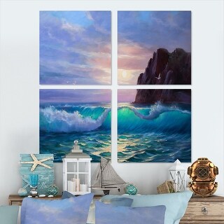 Designart "Sunshine Reflecting Throug Braking Waves II" Coastal Canvas ...