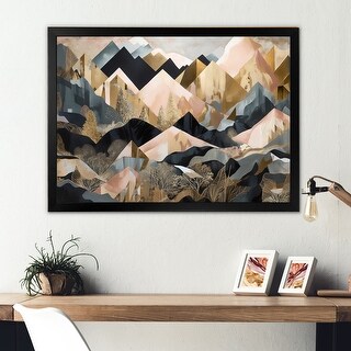 Designart "Pink And Gold Geometric Horizons I" City Geometric Framed ...