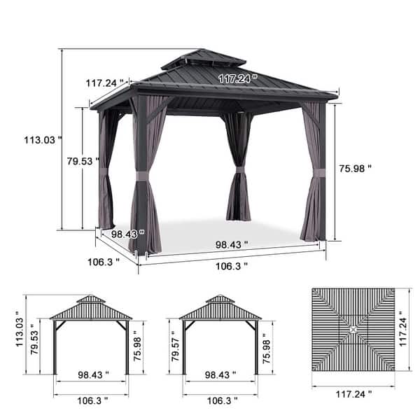 PURPLE LEAF Gazebo Grey Outdoor with Dual-Layer Galvanized Steel Double ...