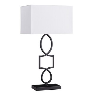 29 Inch Modern Table Lamp, Box Shade, Ornate Metal Base, White, Black ...
