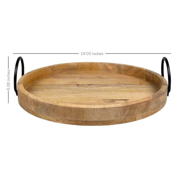 Mod Round Wooden Tray with Iron Handles - Bed Bath & Beyond - 35454121