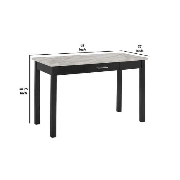 Jay 48 Inch Desk With Drawer and Faux Marble Top, Black - Bed Bath ...
