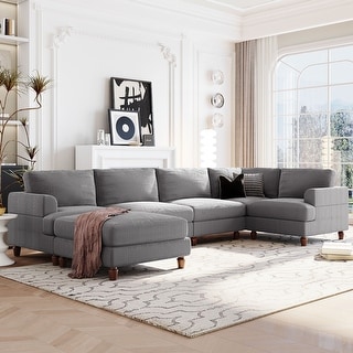 Oversized Corduroy Upholstered Sectional Sofa L-Shape Couch with ...