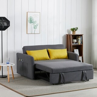 Sleeper Sofa Polyester Upholstered Pull out Twins Sofa Bed Living Room ...
