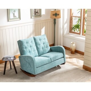 46.46" Polyester Fabric Upholstered Button Tufted Back Rocking Sofa ...