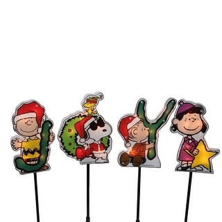 Set of 4 Lighted "JOY" Peanuts and Snoopy Christmas Lawn Pathway ...