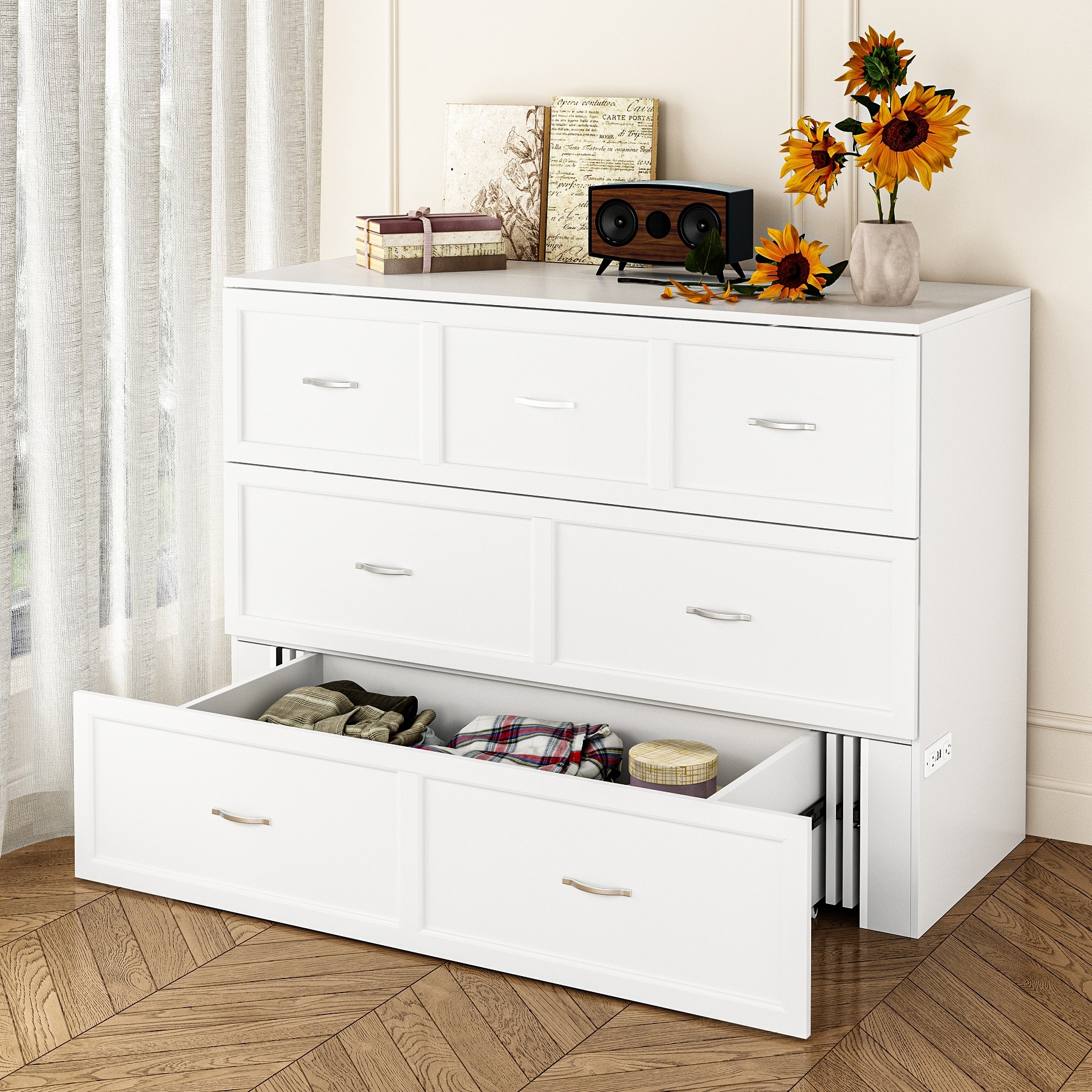 Timechee Full Size Murphy Bed Chest with Drawers for Home Office or Small Room 55.1 inchx76.4 inch Adult unisex