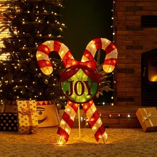 Glitzhome 35"H Lighted Christmas Candy Cane Decor with 60 LED Lights ...