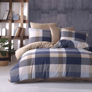 Bahar Checked Blue Cotton Bedding Set of 4 - Bed Bath & Beyond - 36926726