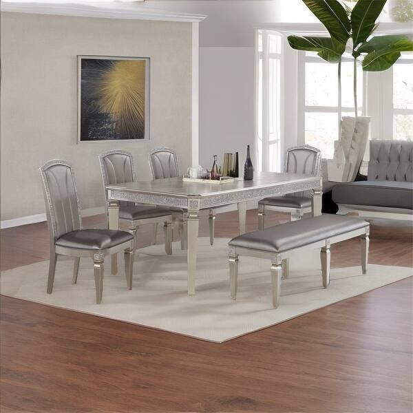 Modern Glam Dining Table Silver Gray Finish with Casual Dining Room ...