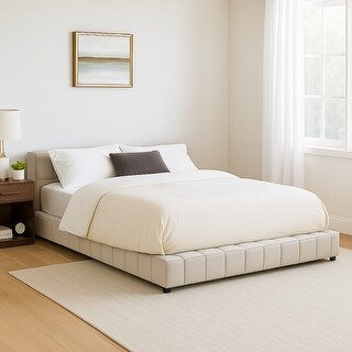 Jimo Full Platform Bed, Grid Tufted Frame, Taupe Brown Upholstery - Bed ...