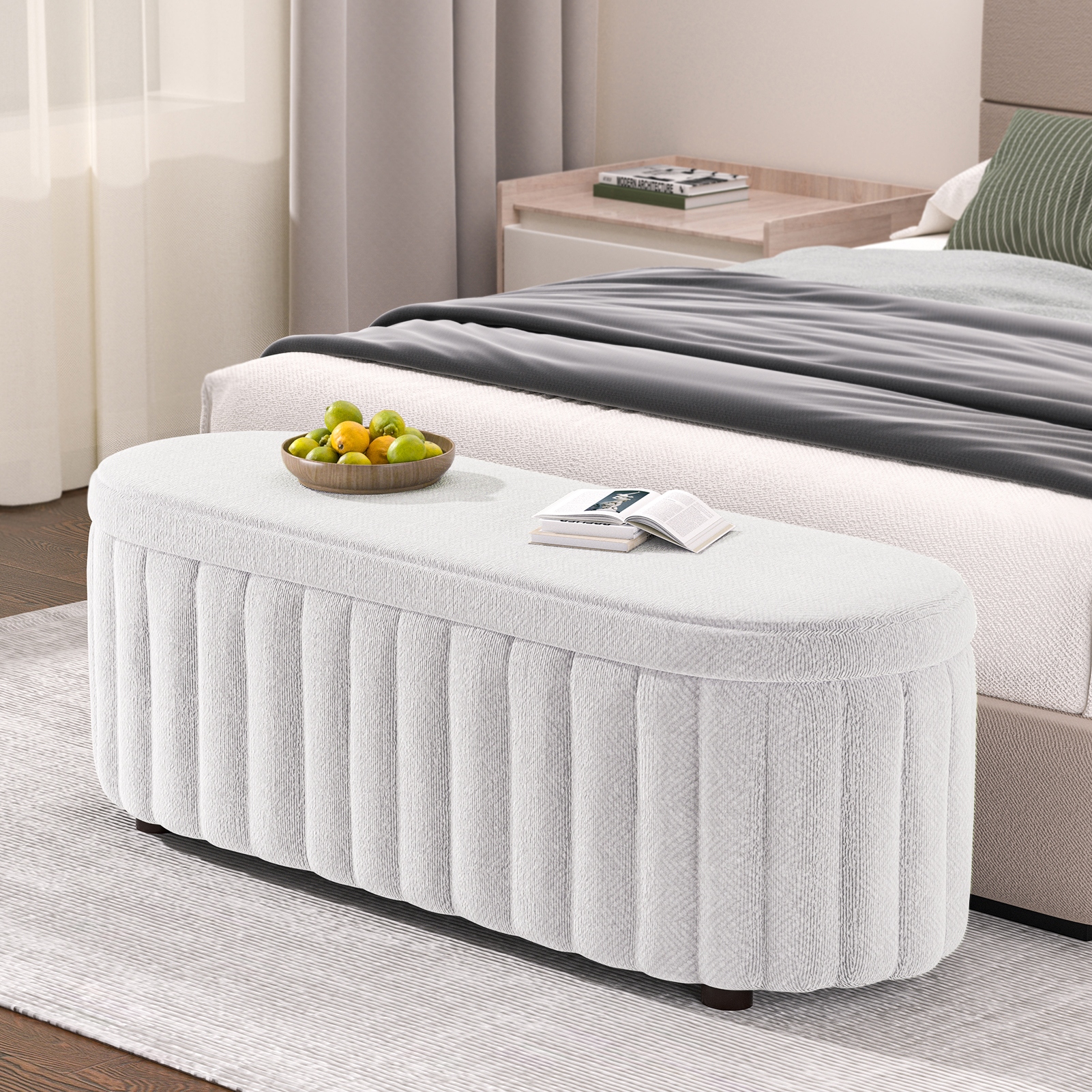 46.1 Upholstered Storage Ottoman Bench with Safety Hinge for Bedroom Living Room Entryway Bed Bath Beyond 40700334