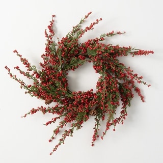 Artificial Cedar Berry Mini Accent Wreath Multicolor 20"H - Red - 20"L ...