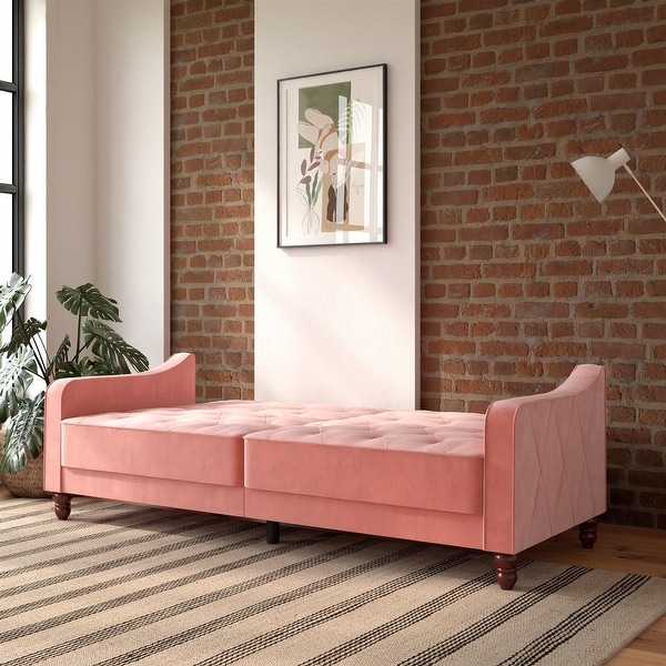 Novogratz Vintage Tufted Split Back Futon Gray Velvet