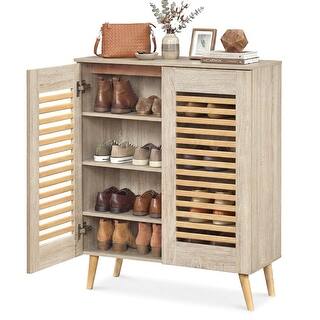 Costway Shoe Cabinet with 2 Louvered Doors&3 Removable Shelves,5-Tier ...