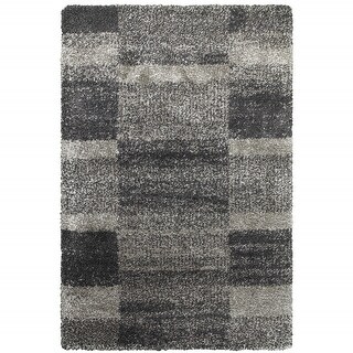 HomeRoots 5' X 8' Charcoal Silver And Grey Geometric Shag Power Loom ...