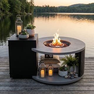 Outdoor Propane Fire Pit Table with Hidden Tank Storage Zinc-Aluminum ...