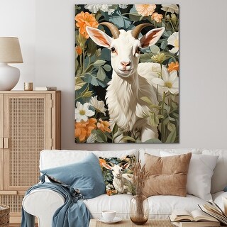 Designart "White Goat Portrait With Summer Flower" Goat Wall Décor ...
