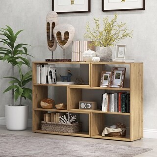 6 Cubes Bookcase, 3-Tier Wood Freestanding Short Horizontal Bookshelf ...