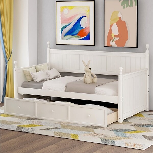 White Twin Size Wood Daybed with Three Drawers Bed Bath Beyond 36933717