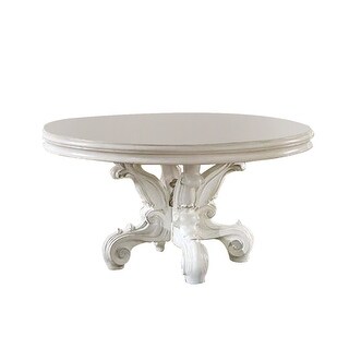 Clover 60 Inch Round Wood Dining Table, Single Pedestal Base, Bone ...