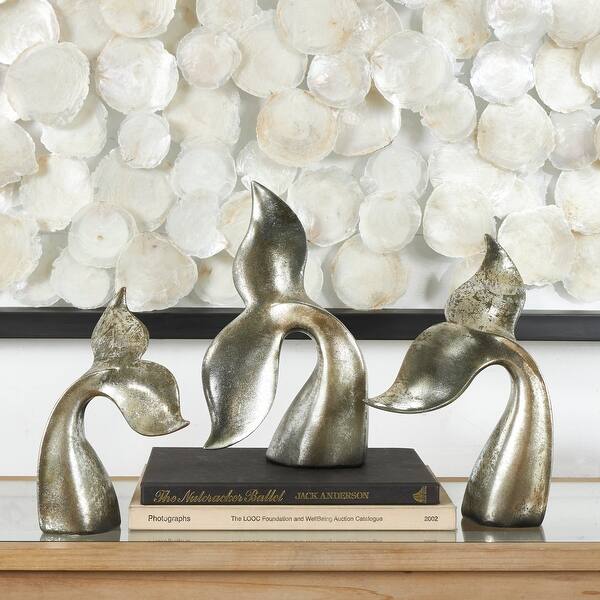 Silver Polystone Whale Decorative Sculpture with Various Sized Tails ...