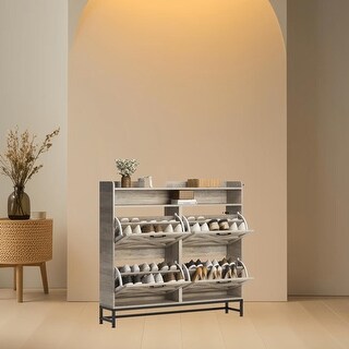 Farmhouse Large Capacity Shoe Rack with Flip Doors, Protective Fence ...