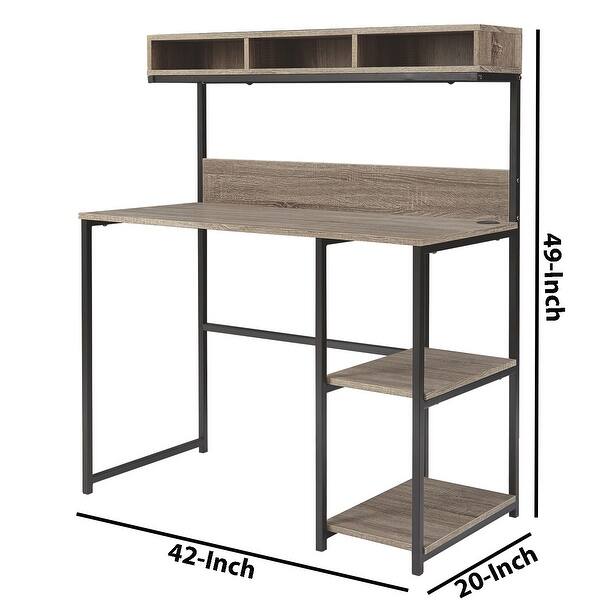 Wood and Tubular Metal Frame Office Desk with Hutch, Brown and Black ...