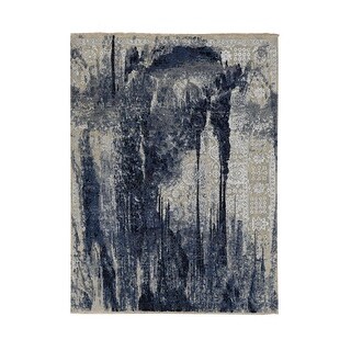 Shahbanu Rugs Indigo Dye Blue, Wool and Silk, Japanese Shibori Design ...