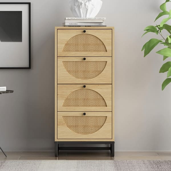 4 Drawer Dresser 40.55" Tall Bedside Table Accent Storage Cabinet with ...