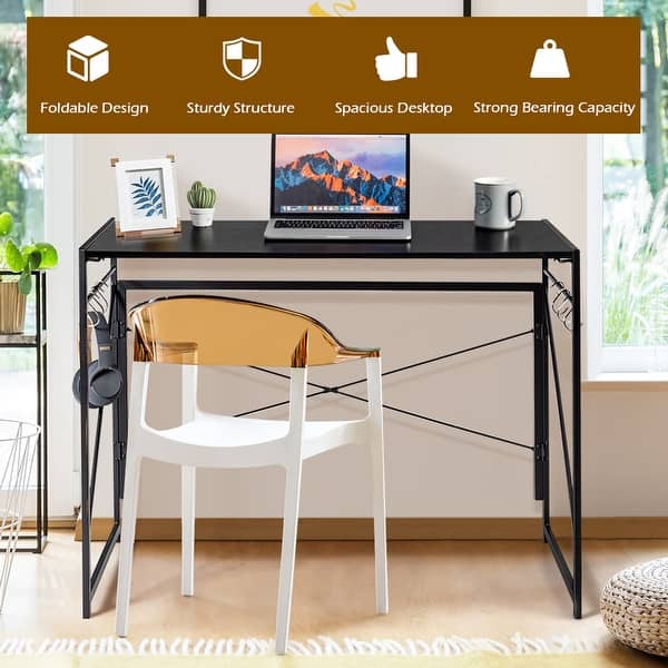 Gymax Folding Computer Desk Writing Study Desk Home Office w/ 6 Hooks ...