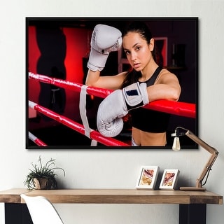 Designart "Boxer Girl Posing In The Gym" Boxing Framed Wall Art Living ...