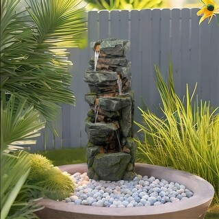 52 in Tall 5-Tier Polyresin Fountain, Natural Rock Stone Water Feature ...