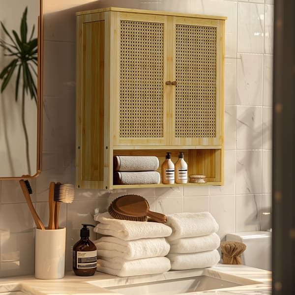 Floating Rattan Bamboo Bathroom Wall Cabinet Storage Cupboard - Bed ...