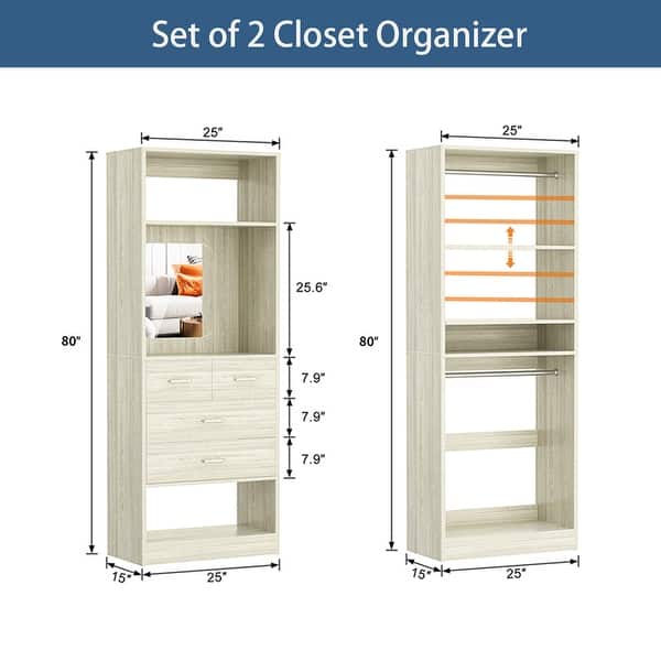 Cimly Set of 2 Free-standing Closet System with Drawers and Hanging ...