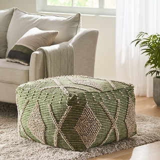 Brinket Large Contemporary Handcrafted Faux Yarn Square Pouf - Bed Bath ...