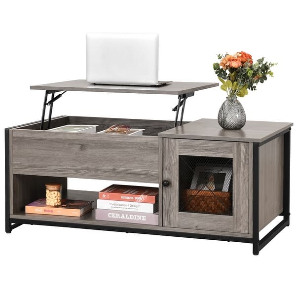 Lift Top Coffee Table with Hidden Compartment Storage Rustic Grey - Bed ...