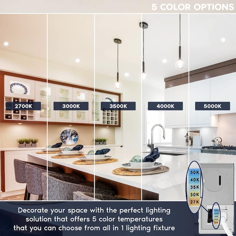 Luxrite 3" Square LED Recessed Ceiling Light J-Box 10W 5 Color ...