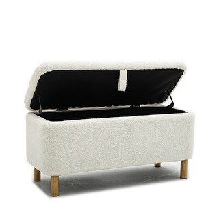 White Boucle Upholstered Foot Stool Storage Bench / Entryway Benchs ...