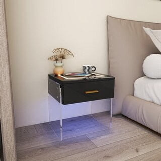 LED Nightstand with Wireless Charging Station, End Table with USB Port ...