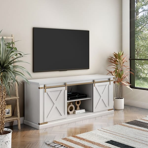 DH BASIC Farmhouse Wood 72-inch 6-Shelf TV Stand for TV up to 80-inch ...