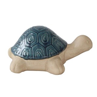 13" Ceramic Tortoise Decor Contemporary Turquoise and Beige Decorative ...