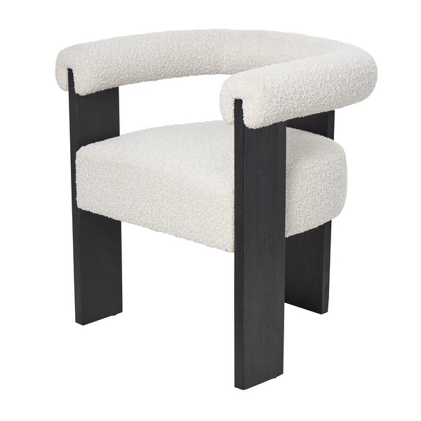 White Polyester Curved Back Mid Century Modern Round Boucle Accent ...