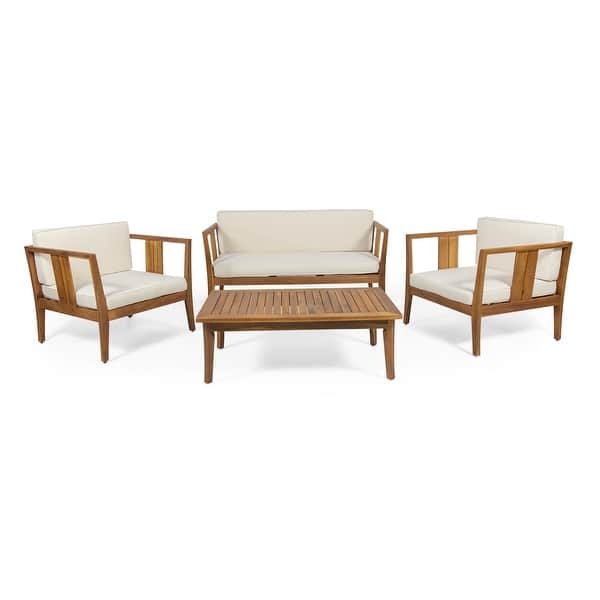 Nicholson Outdoor 4-seat Acacia Chat Set by Christopher Knight Home ...