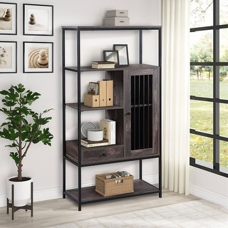 5 Tier Display Shelf with Doors and Drawers Freestanding Multi ...